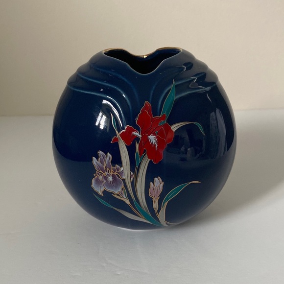 Accents | Vintage Blue Fine China Vase With Iris Floral Design Made In ...